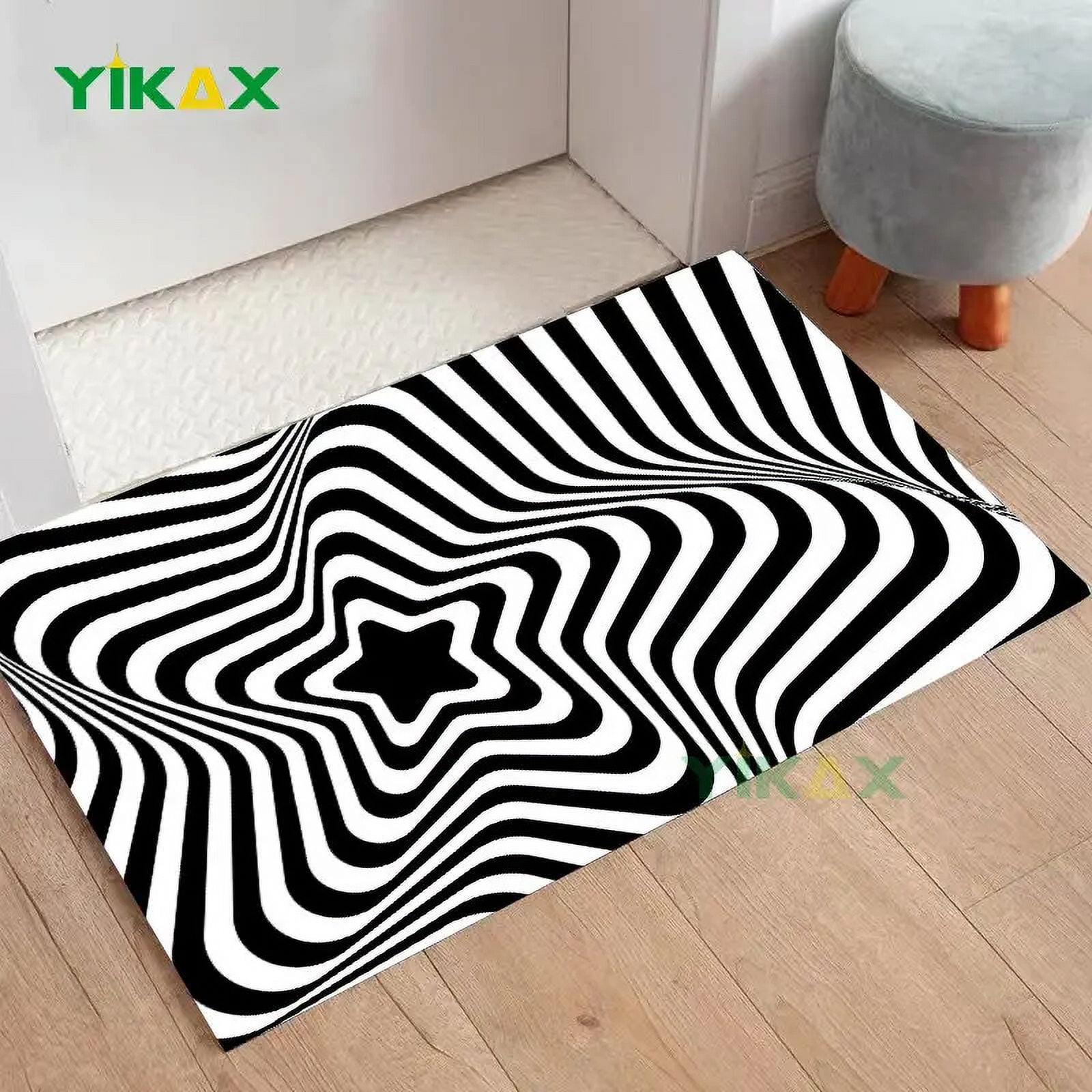 3D Vortex Visual Illusion Geometric Pattern Rug Printed Flannel Anti-Slip Carpet Doormat Outdoor ...