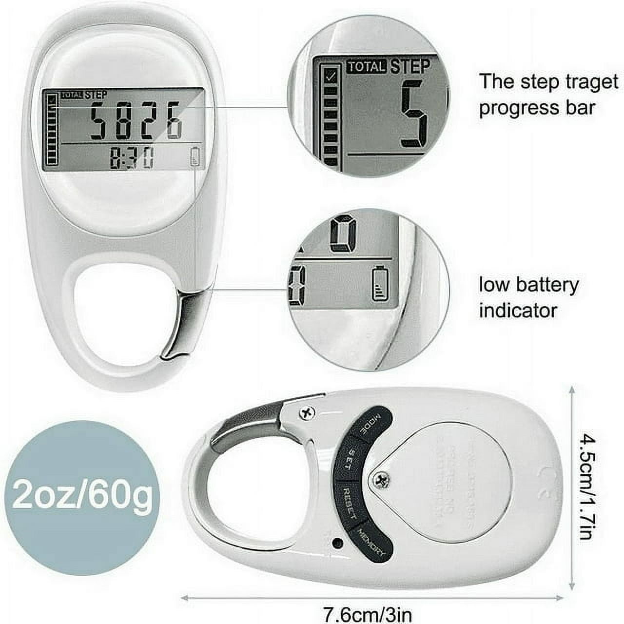 3D Walking Step Counter with Clip and Digital Display, Walking ...