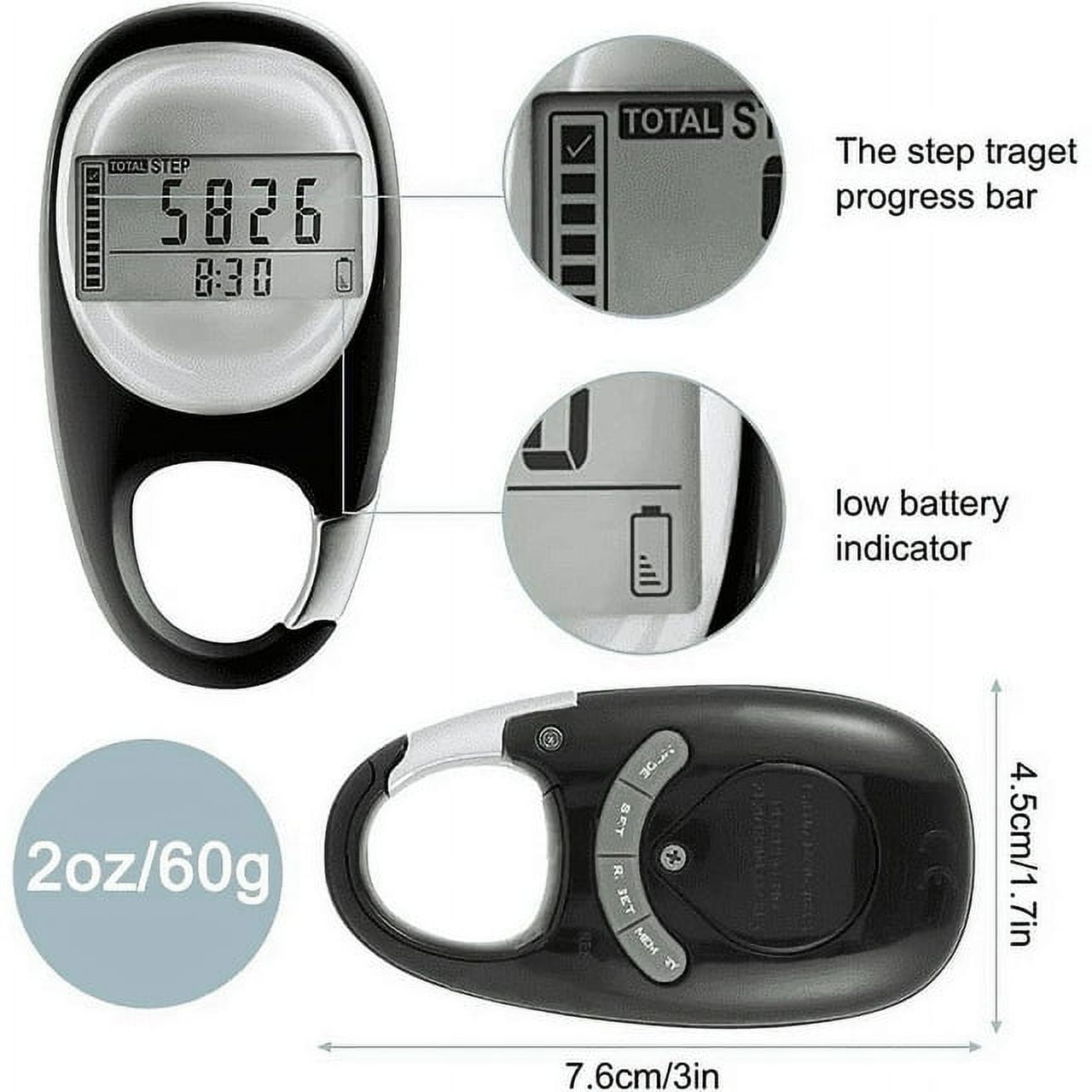 3D Walking Step Counter with Clip and Digital Display, Walking ...