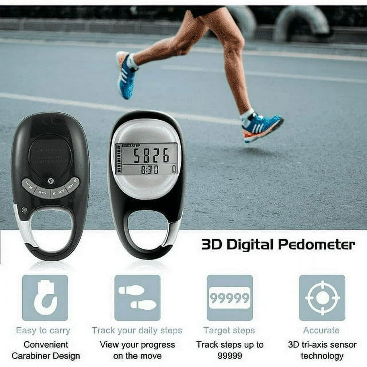 3D Walking Step Counter with Clip and Digital Display, Walking ...