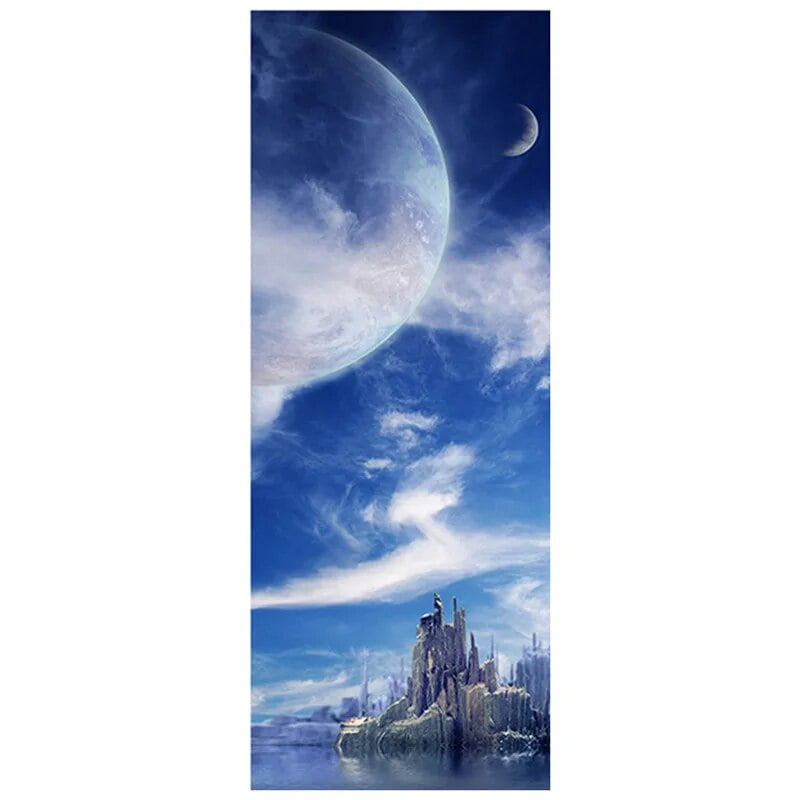 3D Wall Art Fantasy Star Sky Door Stickers Planet Moon PVC Mural Living ...