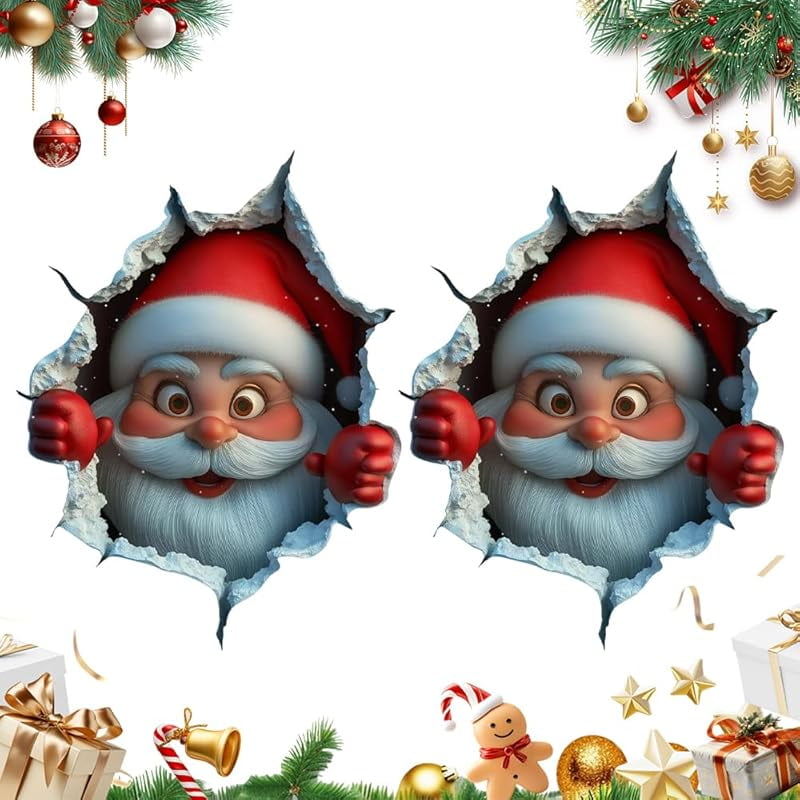 3D Wall Breaking Santa Claus Sticker, Christmas Creative Wall Sticker ...