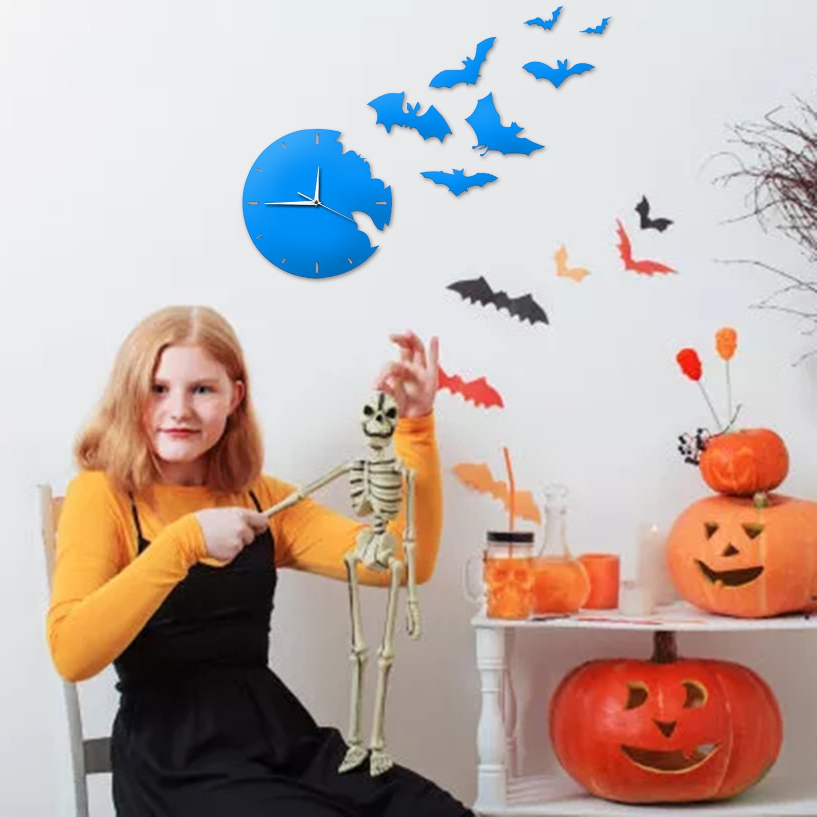 3D Wall Clock Bat Wall Decoration Realistic Scary Bat Silhouette Wall ...