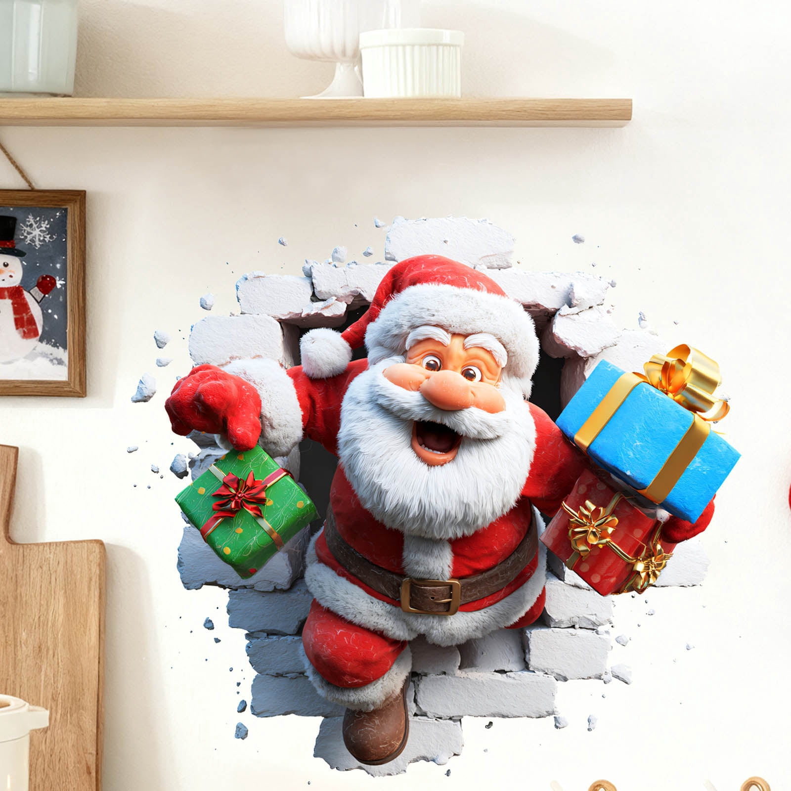 3D Wall Decal 3D Santa Wall Sticker Christmas Break Through Image ...