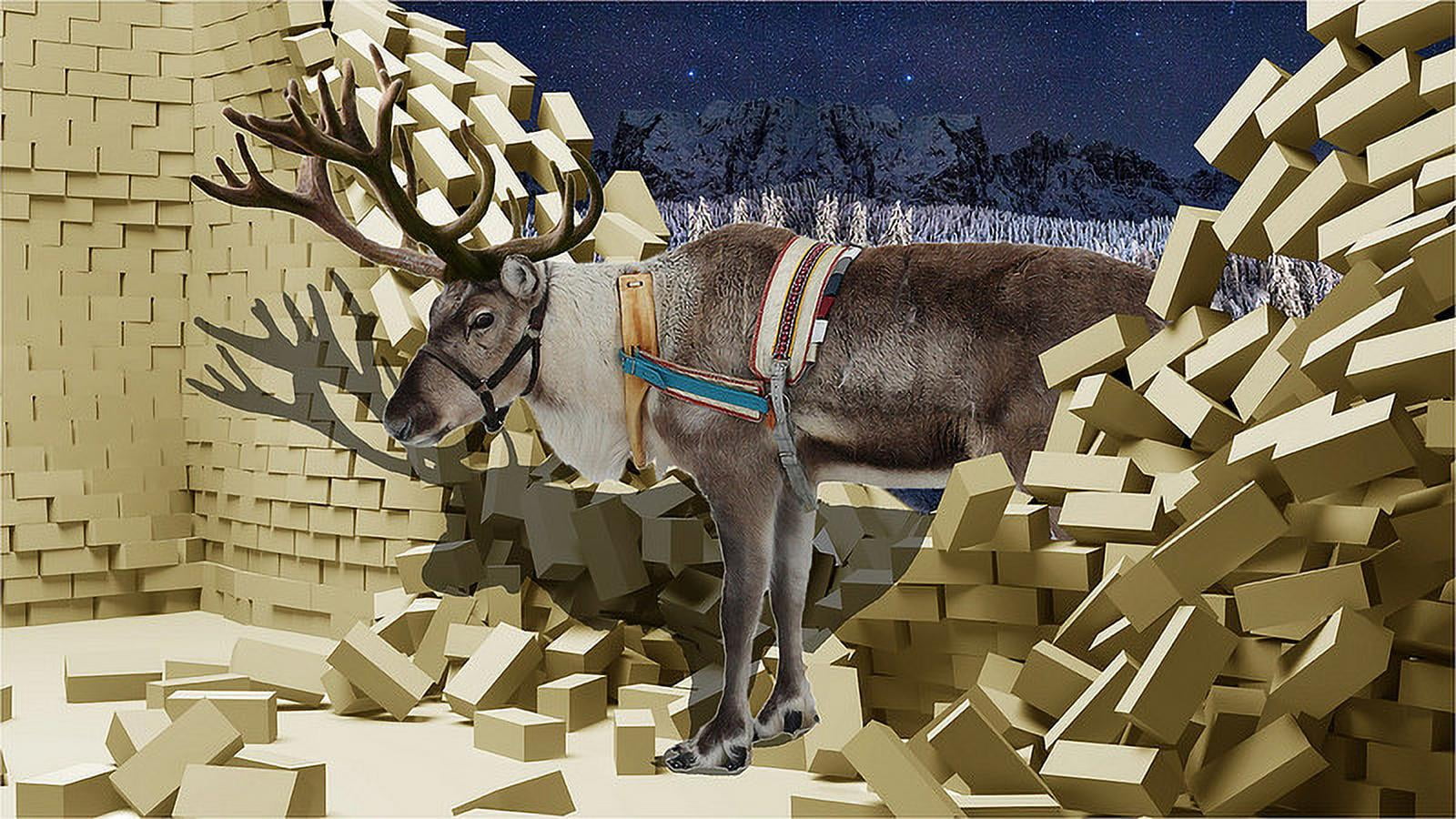 3D Wall Murals Art Decals Decorator-Wildlife Reindeer Break Through the ...