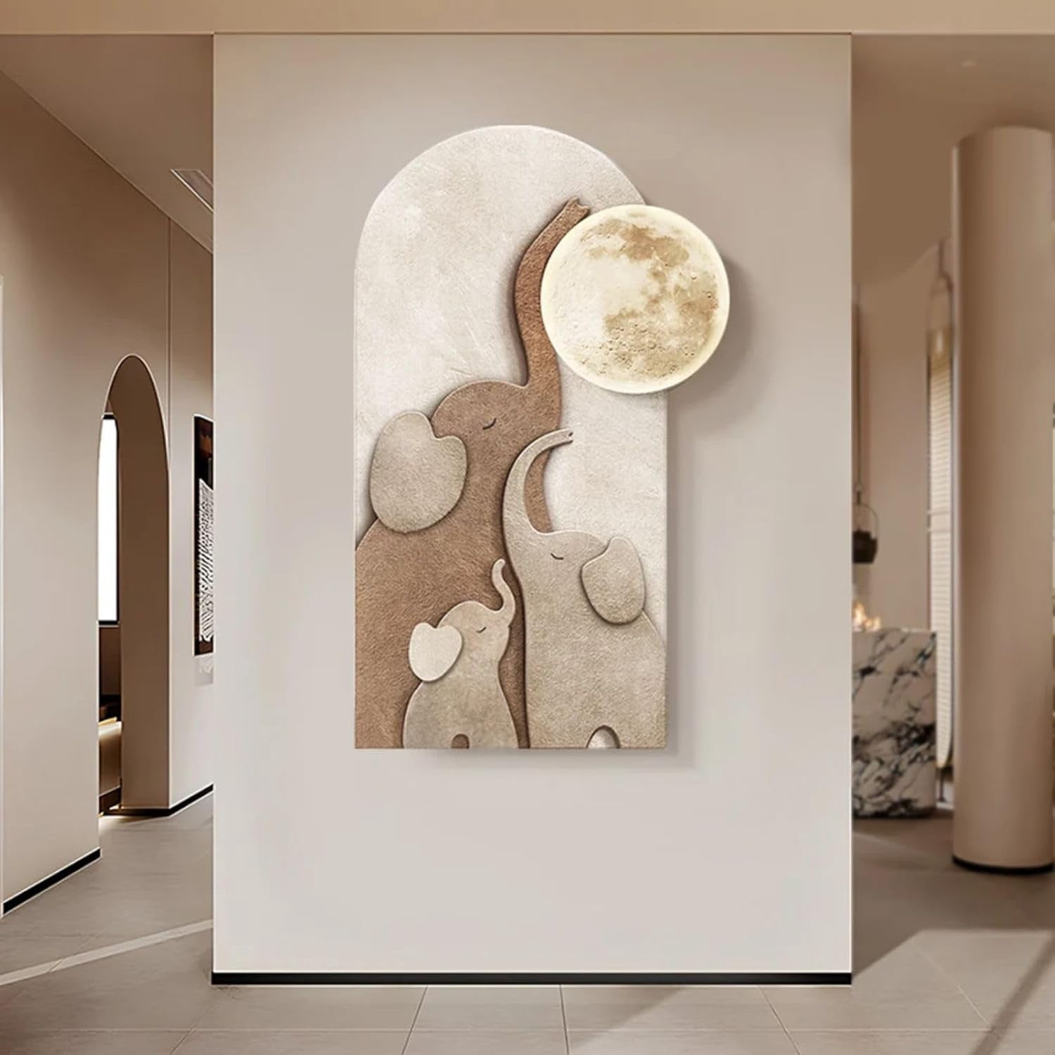 3D Wall Sculpture Arched Elephant Moon Art for Living Room Bedroom ...