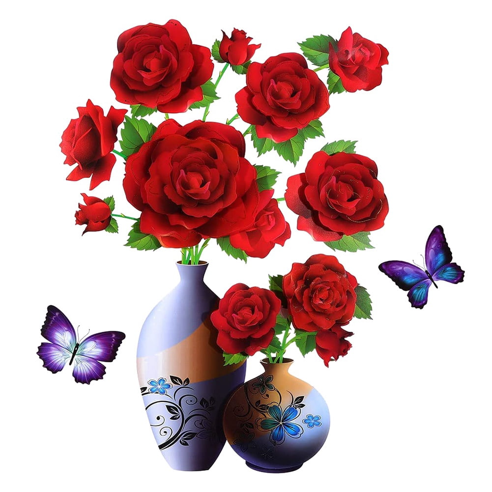 3D Wall Sticker Flower Wall Decal DIY Superposition Floral Stickers ...