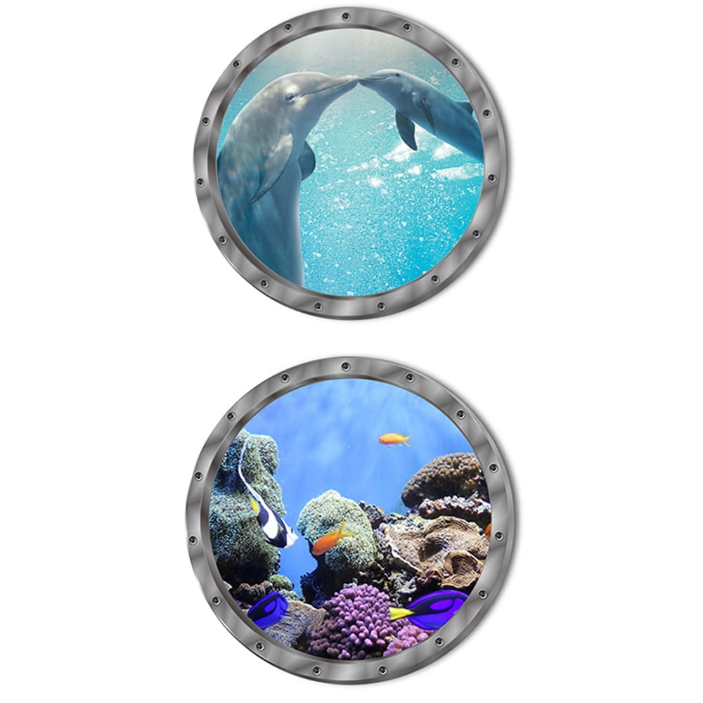 3D Wall Sticker Underwater World, 4 Pieces Wall Sticker Bathroom ...