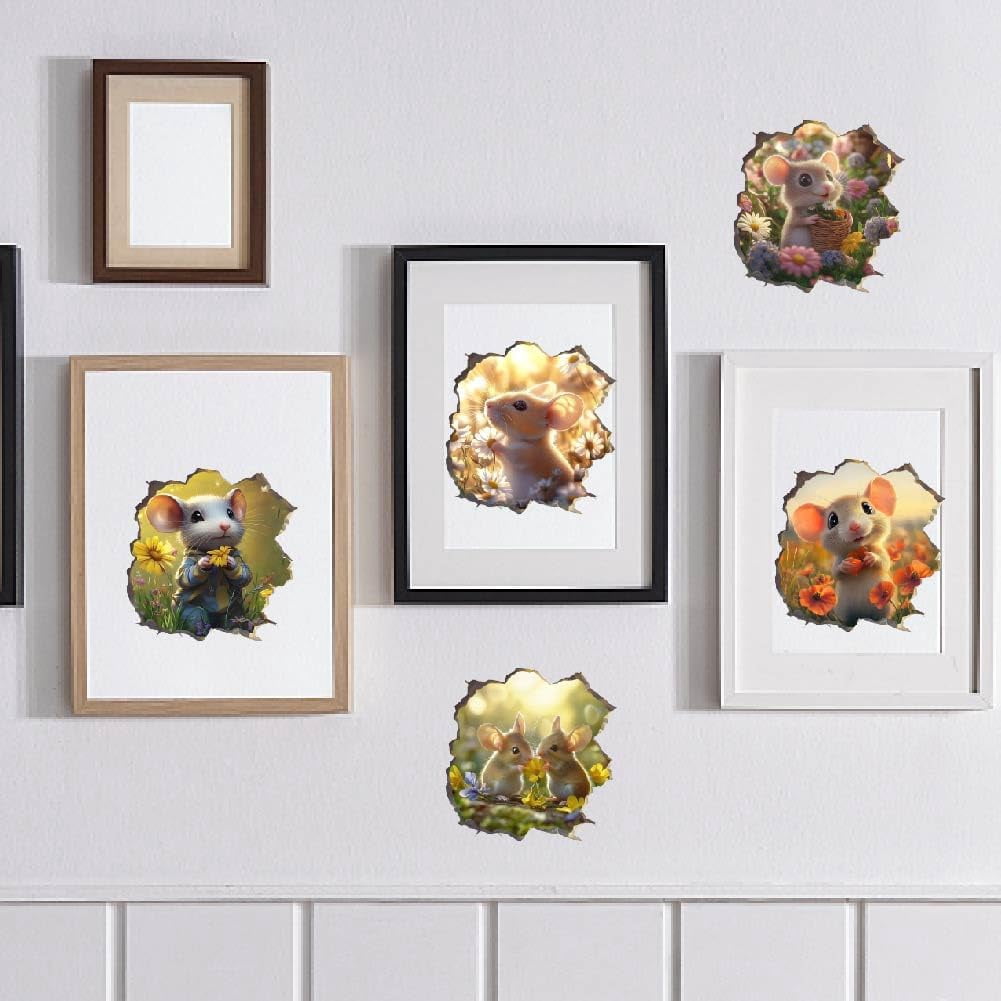 3D Wall Stickers 8Pcs Little Mouse and Flowers Wall Decal Mice Stickers ...