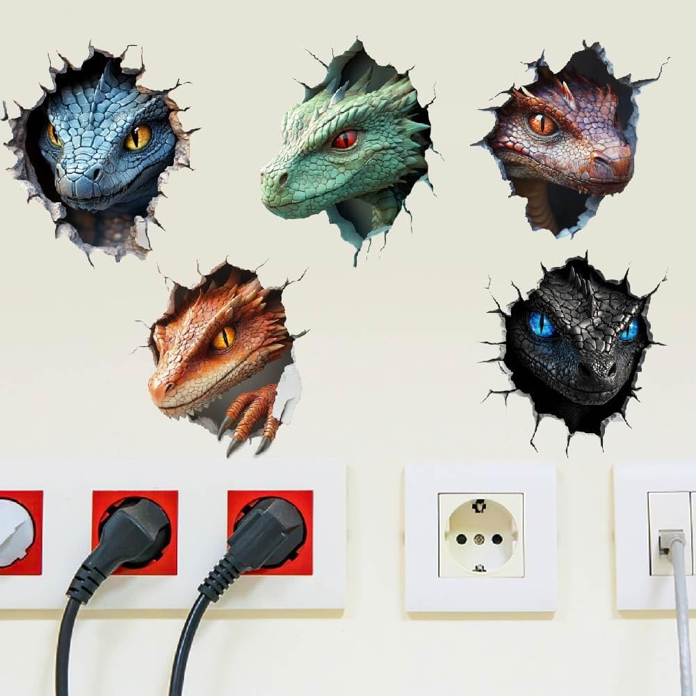 3D Wall Stickers Dragon Probes 3D Break Wall Decals Dragon Head Peel ...