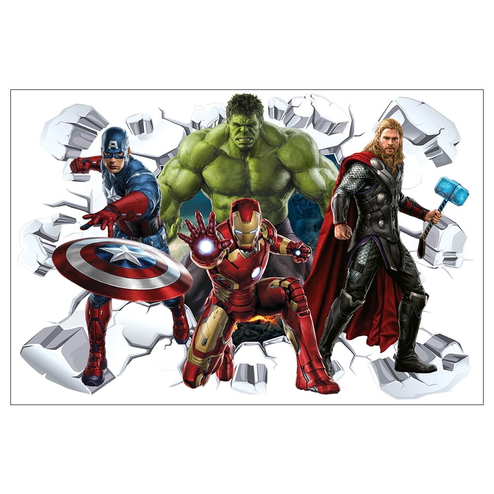 3D Wall Stickers iron Man Captain America Hulk Thor superhero Wall ...
