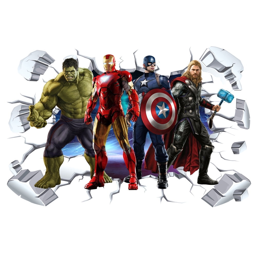 3D Wall Stickers iron Man Captain America Hulk Thor superhero Wall ...