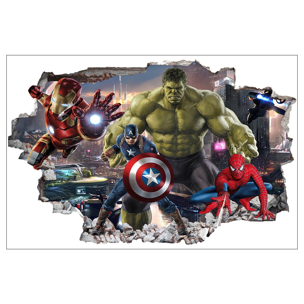 3D Wall Stickers iron Man Captain America Hulk Spiderman Marvel ...