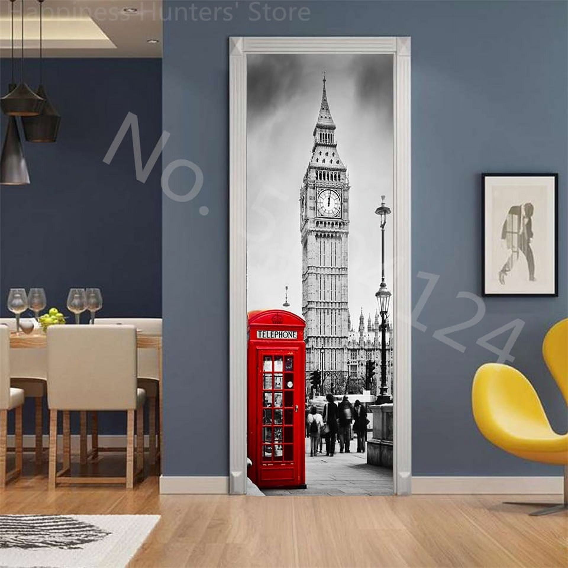 3D Wallpaper Door Sticker UK Big Ben National Flag Wall Stickers Self ...
