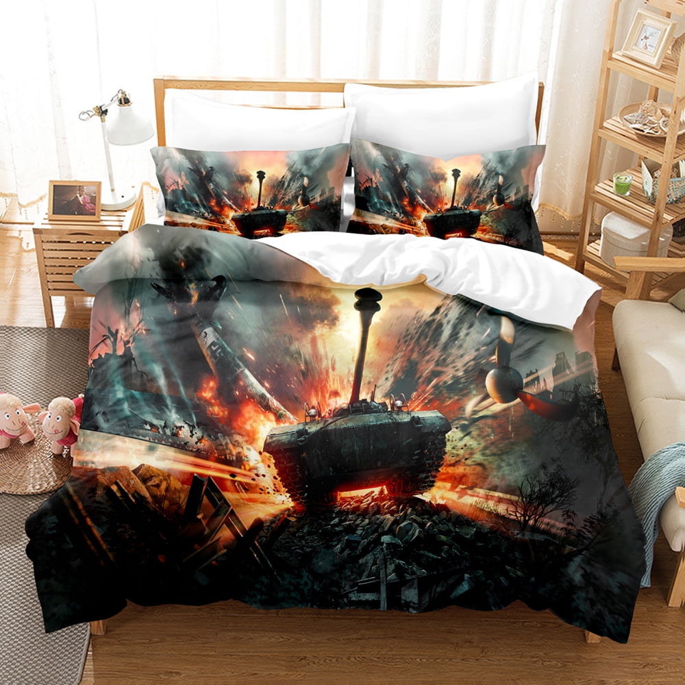 3D War Gunfire Tanks Print Bedding Sets Duvet Cover Set with Pillowcase ...