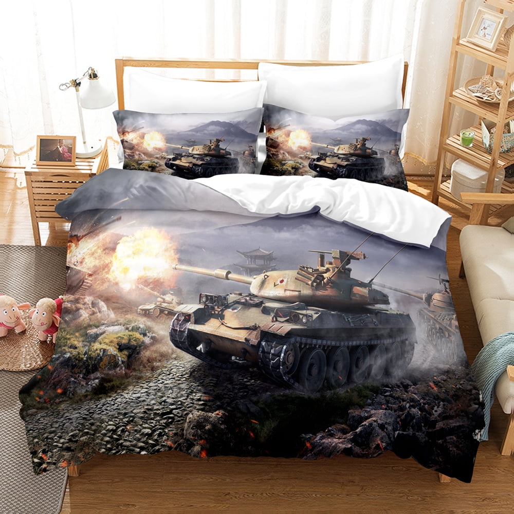3D War Gunfire Tanks Print Bedding Sets Duvet Cover Set with Pillowcase ...