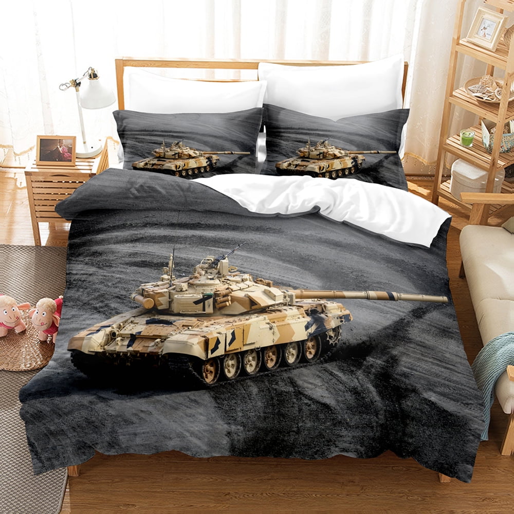 3D War Gunfire Tanks Print Bedding Sets Duvet Cover Set with Pillowcase ...