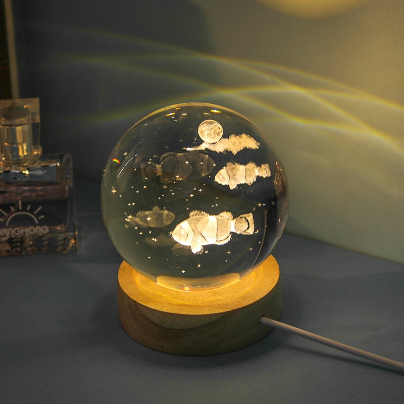 3D Warm Night Light USB Crystal Ball Marine Animals Crystal Ball Lamp ...