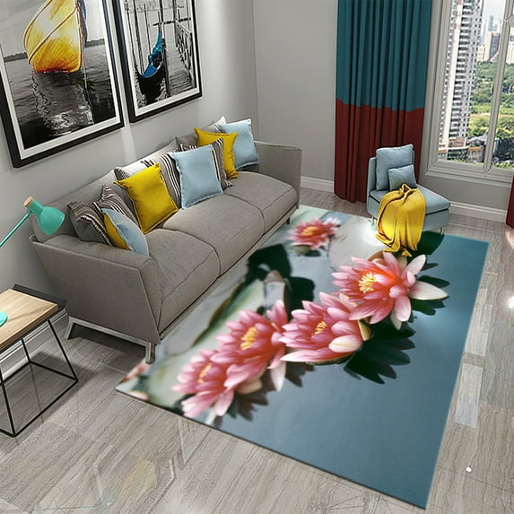 3D Water Lily Abstract Oil Painting Carpet for Bathroom Kitchen Anti ...