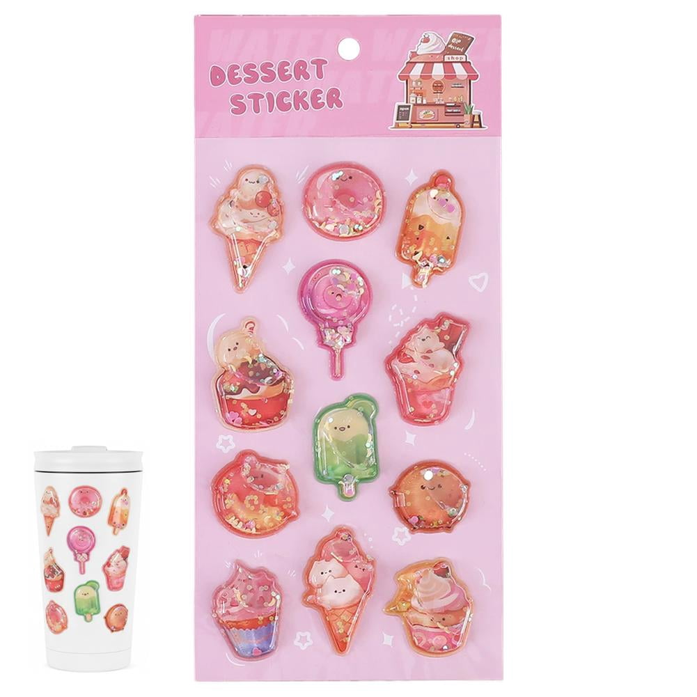 3D Water-filled Shaker Stickers with Sequins, Cute Food Pattern, Milk ...