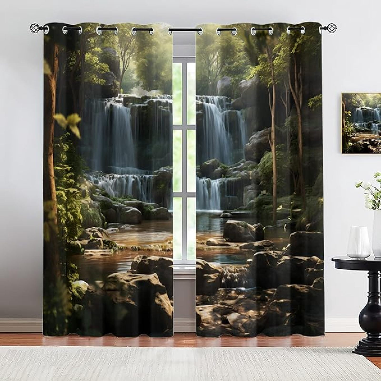 3D Waterfall Curtains for Living Room, Mountain Waterfall Blackout ...