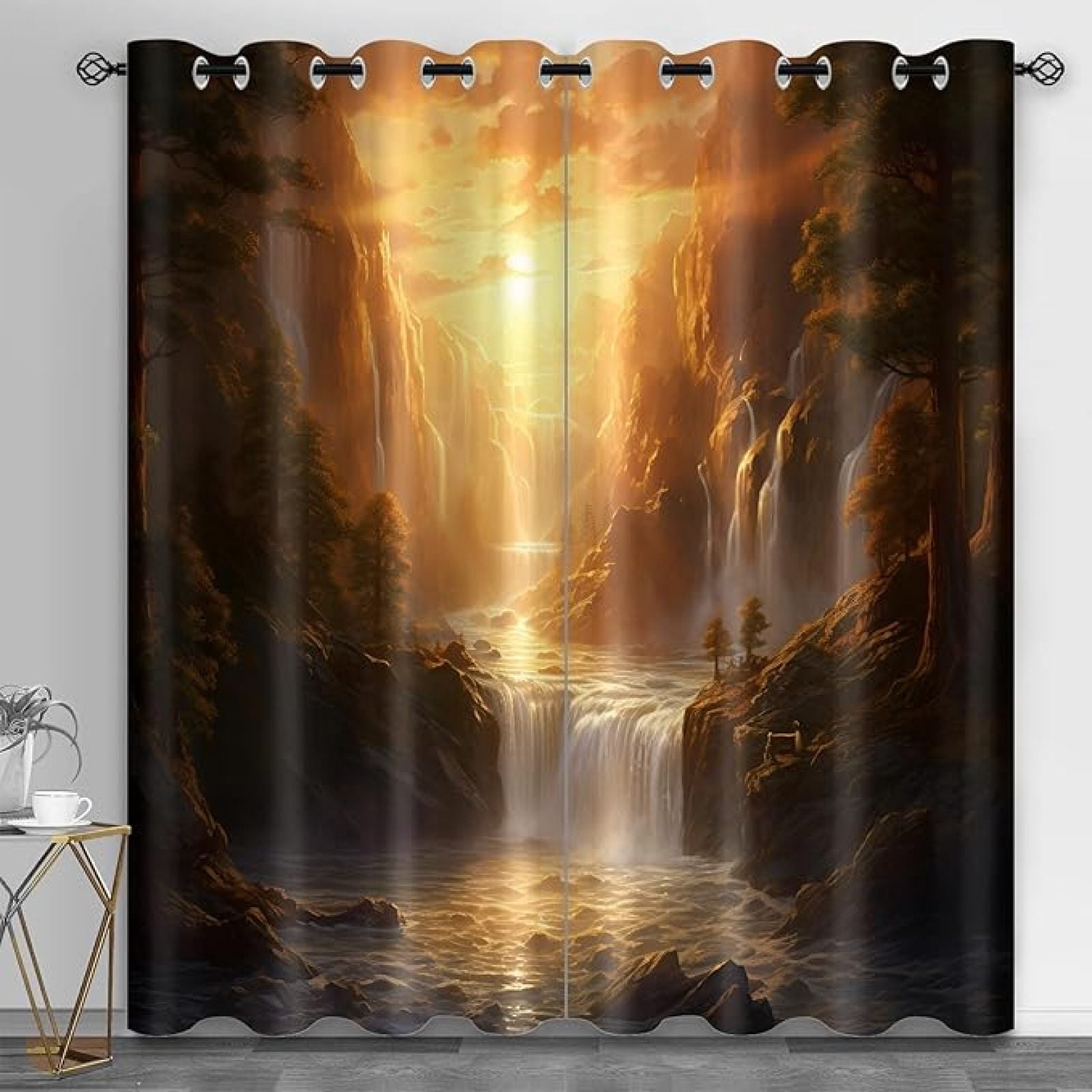 3D Waterfall Curtains for Living Room, Mountain Waterfall Blackout ...