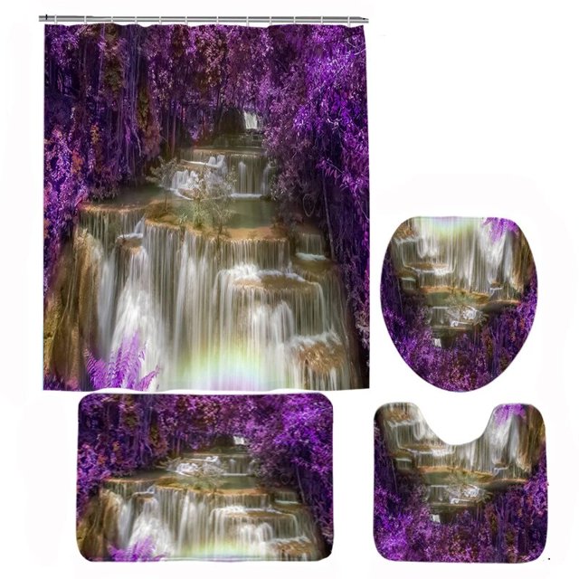 3d Waterfall Scenery Waterproof Shower Curtain Set Bathroom Curtains