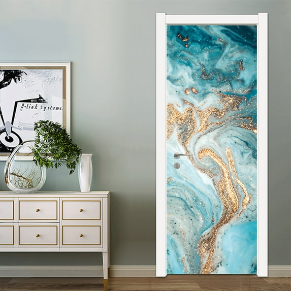 3D Waterproof Abstract Ink Painting Sea Ripples Door Stickers Bedroom ...