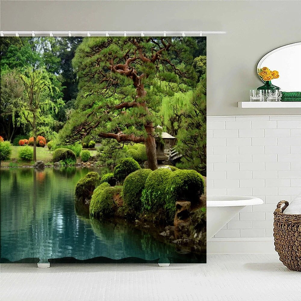 3D Waterproof Fabric Polyester Shower Curtains Patio Forest Nature ...