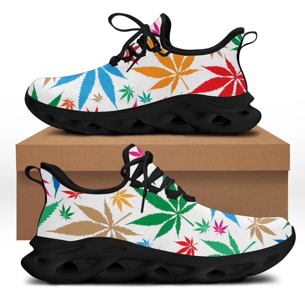 3D Weed Leaves Printed Flat Shoes for Ladies Breathable Premium Sketch ...