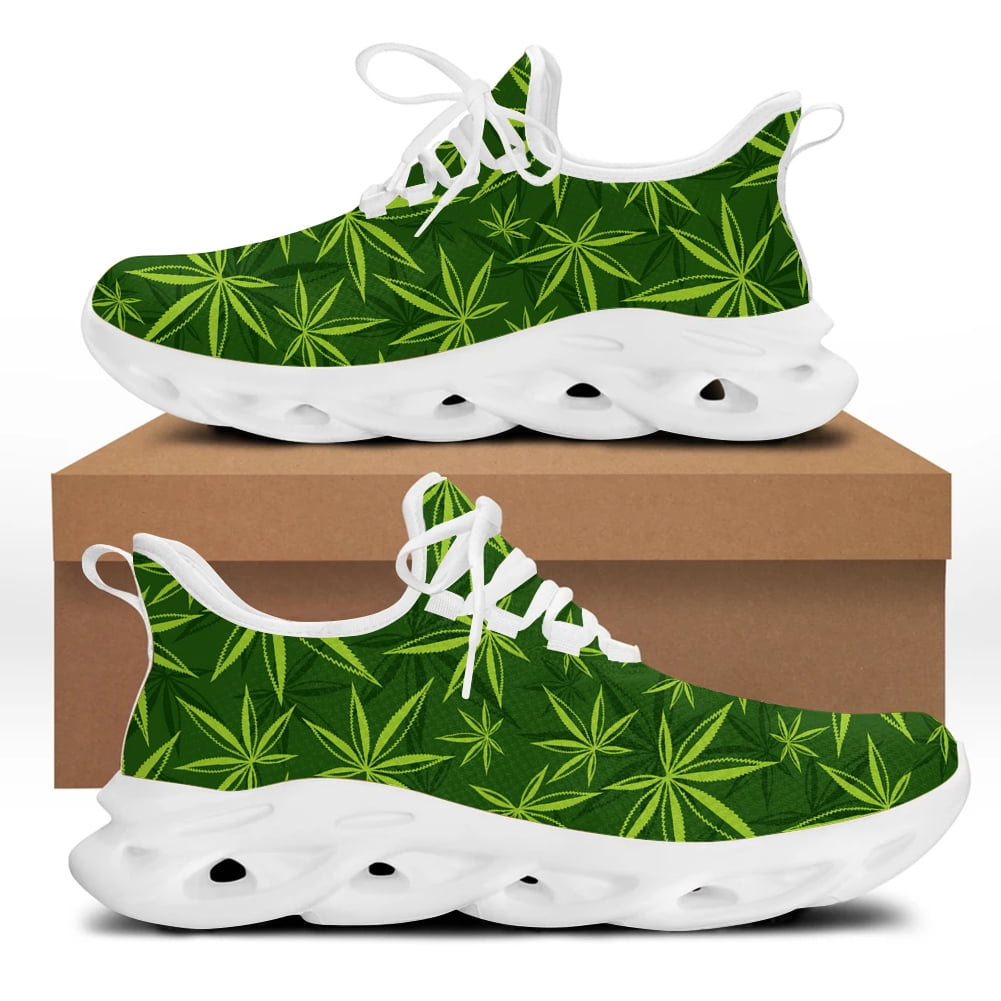 3D Weed Leaves Printed Flat Shoes for Ladies Breathable Premium Sketch ...