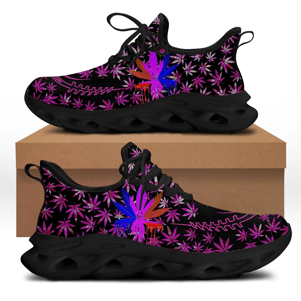 3D Weed Leaves Printing Women Platform Shoes Lightweight Lace up Mesh ...