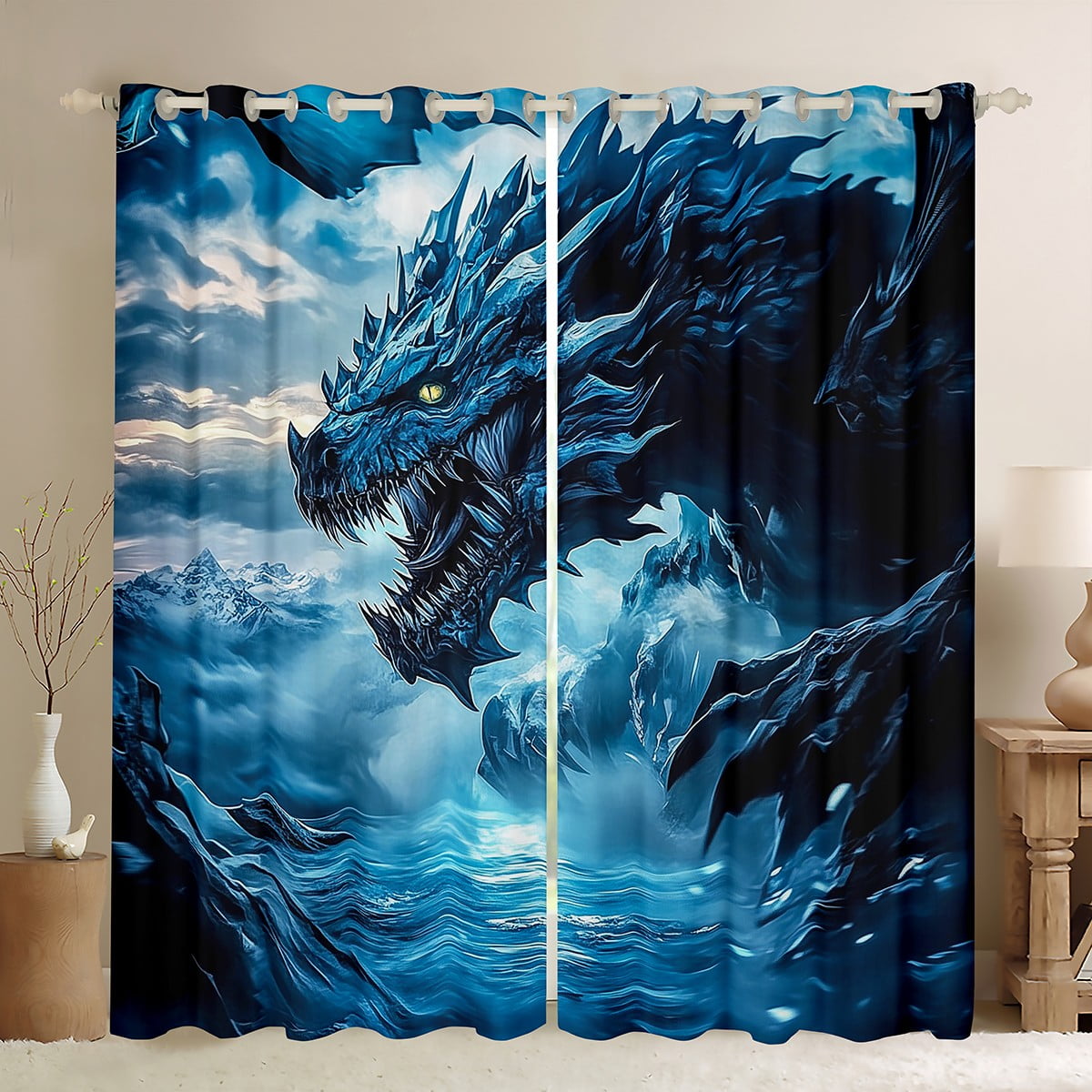 3D Western Dragon Window Drapes Blackout 30%-50%,Wildlife Animals ...