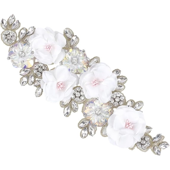 3D White Floral Lace Applique Rhinestone Embroidered Appliques Flower ...