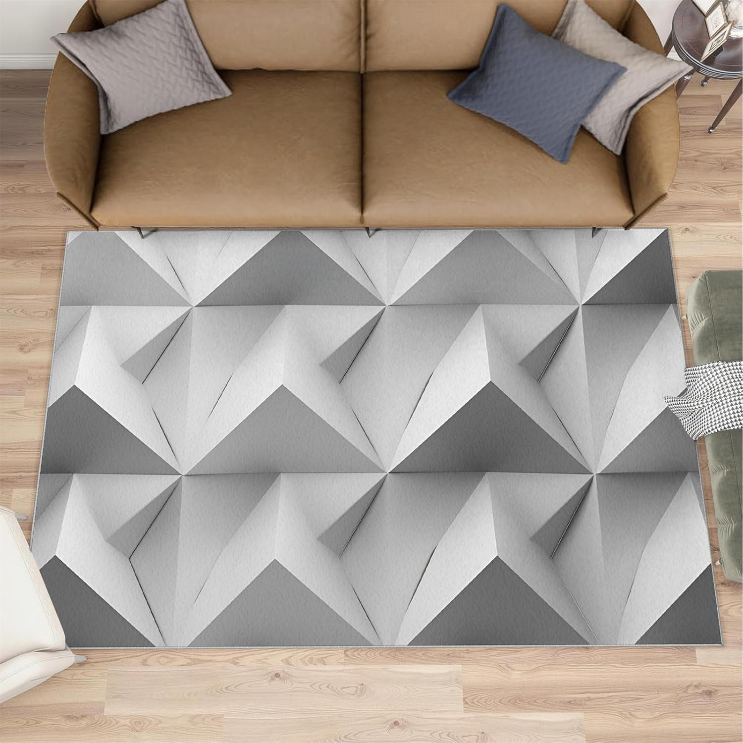 3D White Geometric Rug, Modern Triangle Art Area Rugs for Living Room ...
