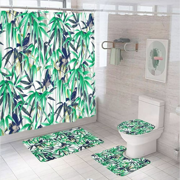 3D White Pebble St Bamboo Shower Curtain Set Lotus Flower Leaves ...