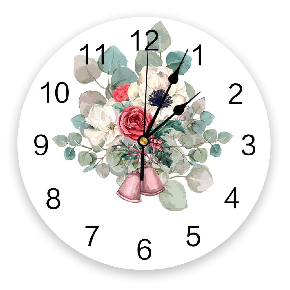 3D White Rose PVC Wall Clock Modern Design Home r Bedroom Silent Oclock ...