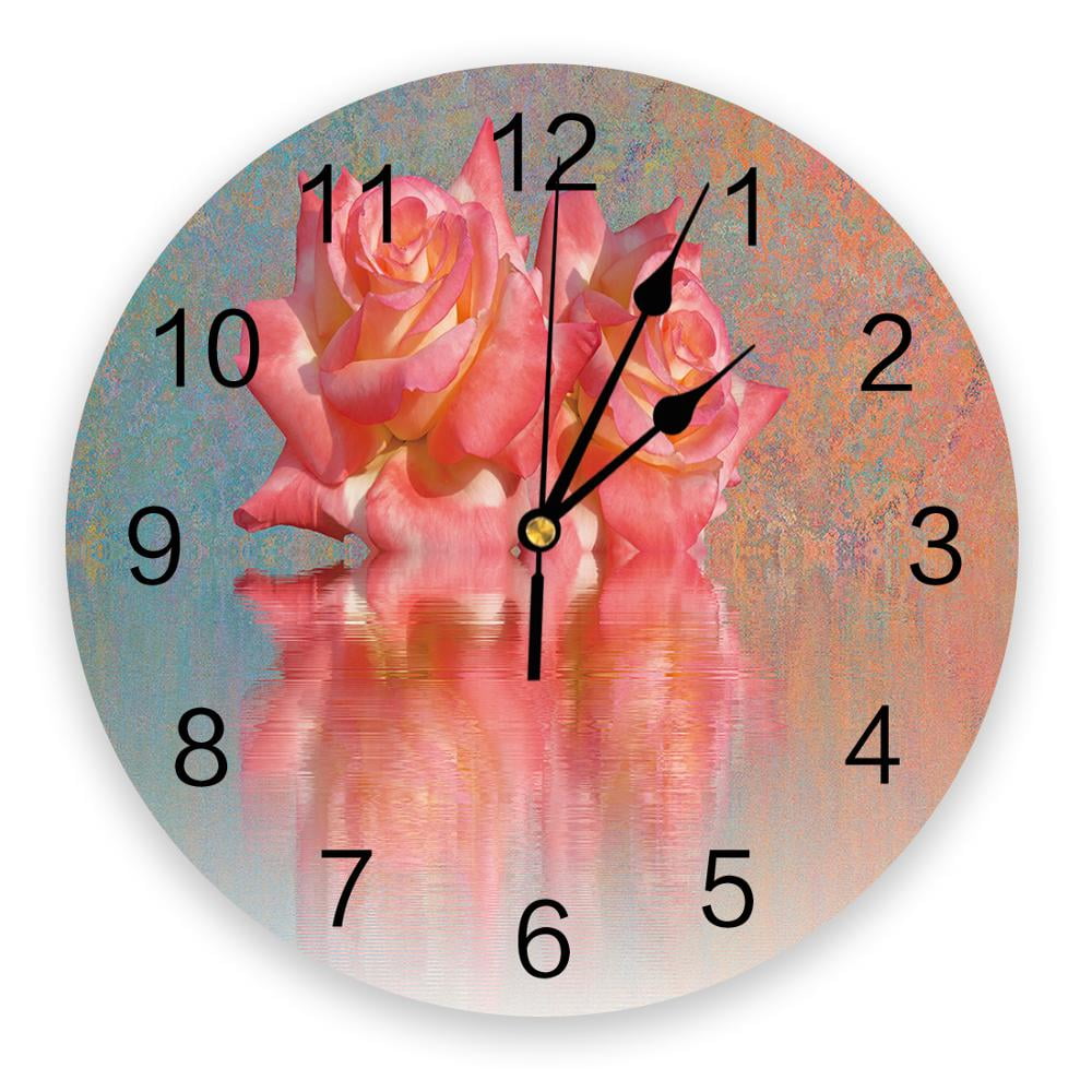 3D White Rose PVC Wall Clock Modern Design Home r Bedroom Silent Oclock ...