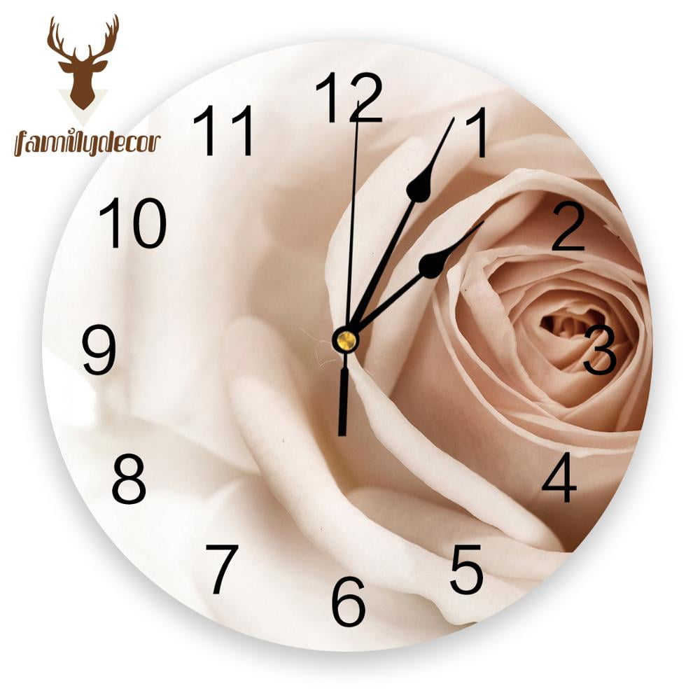 3D White Rose PVC Wall Clock Modern Design Home r Bedroom Silent Oclock ...