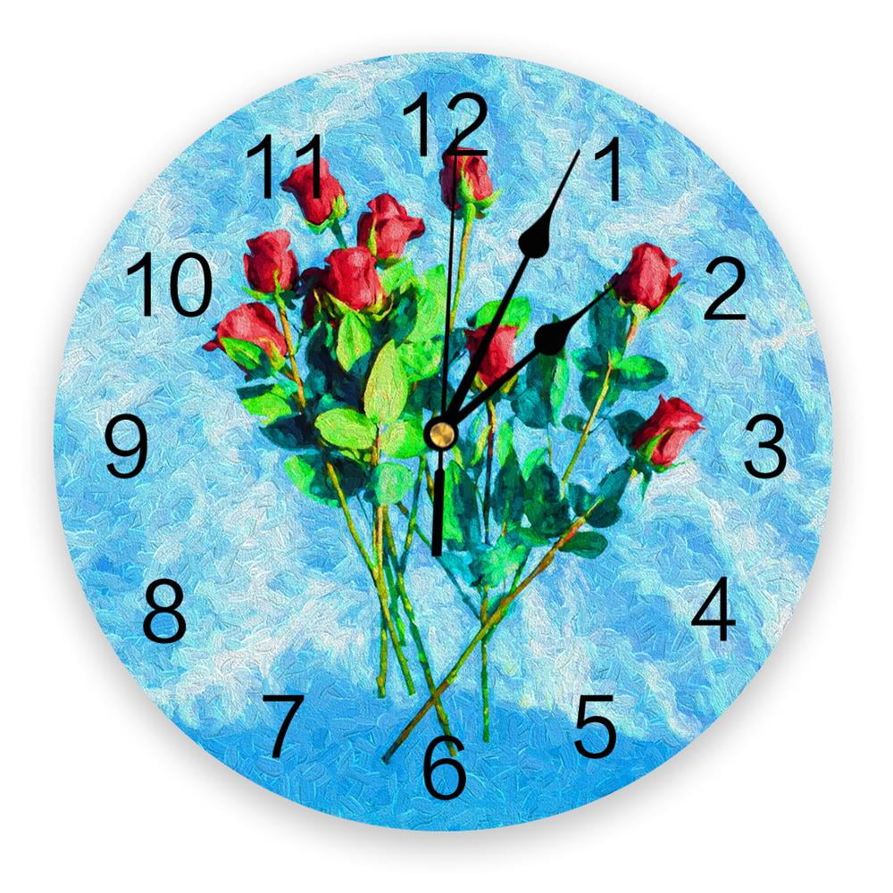 3D White Rose PVC Wall Clock Modern Design Home r Bedroom Silent Oclock ...