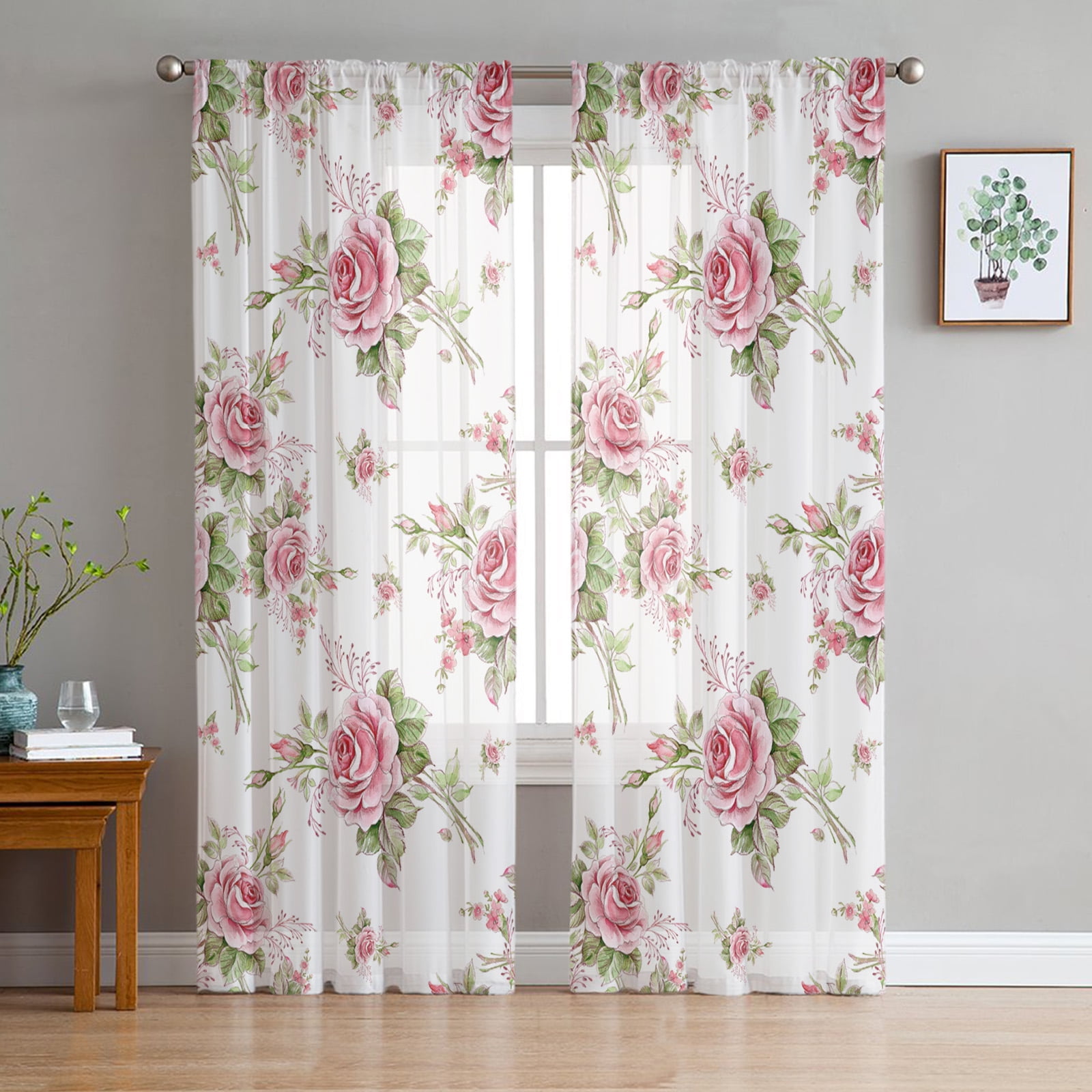 3D White Rose Sheer Curtains Window Curtains for Living Room Bedroom ...