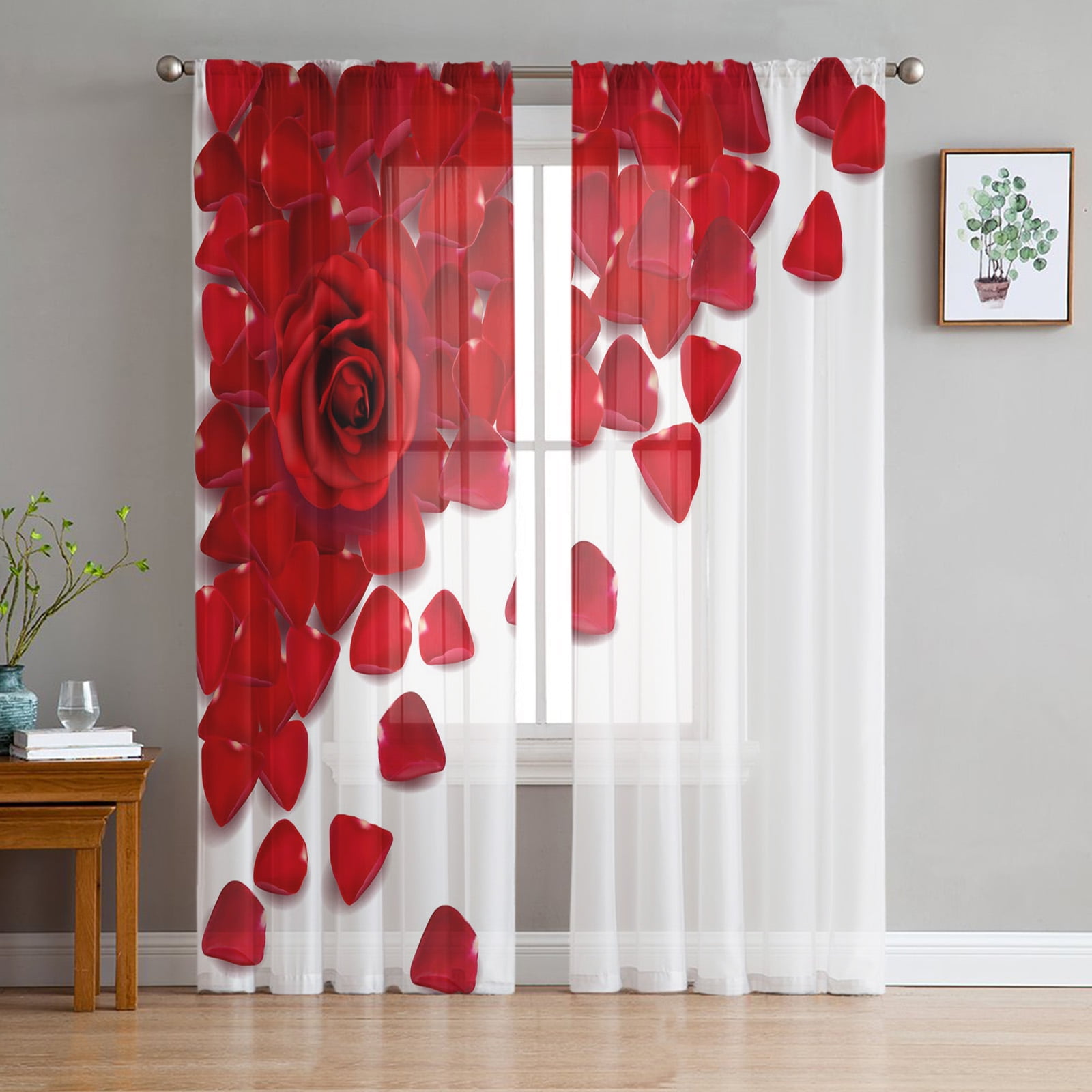 3D White Rose Sheer Curtains Window Curtains for Living Room Bedroom ...