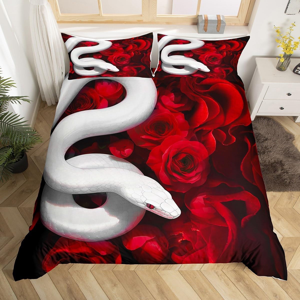 3D White Snake Comforter Cover, African Safari Jungle Animal Bedding ...