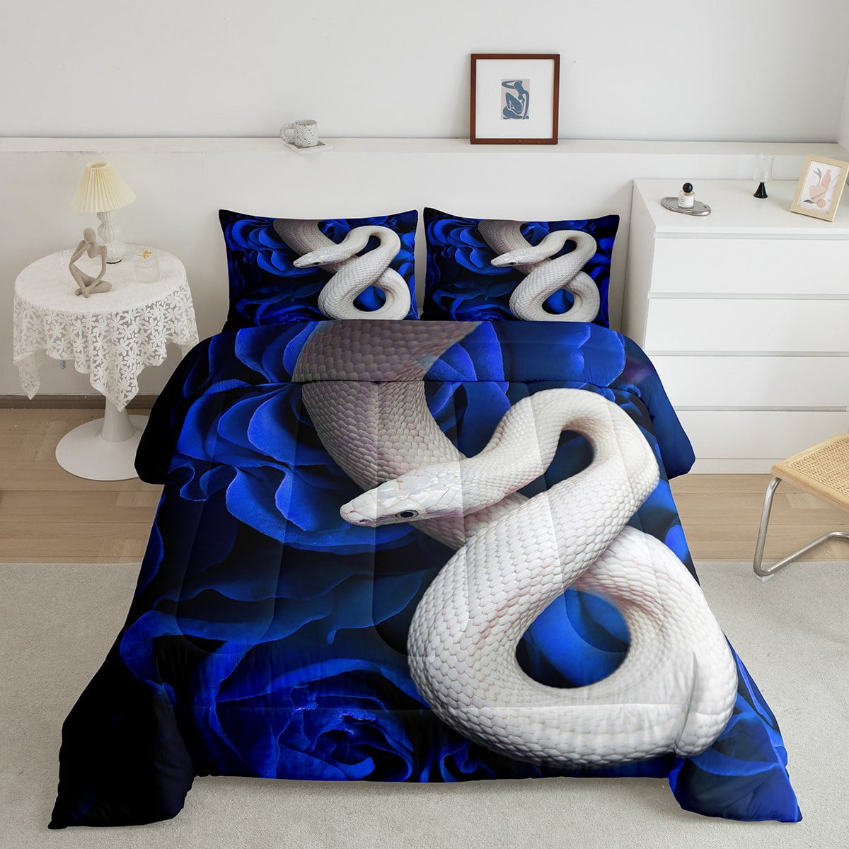 3D White Snake Comforter Set,African Safari Jungle Animal Bedding,Blue ...