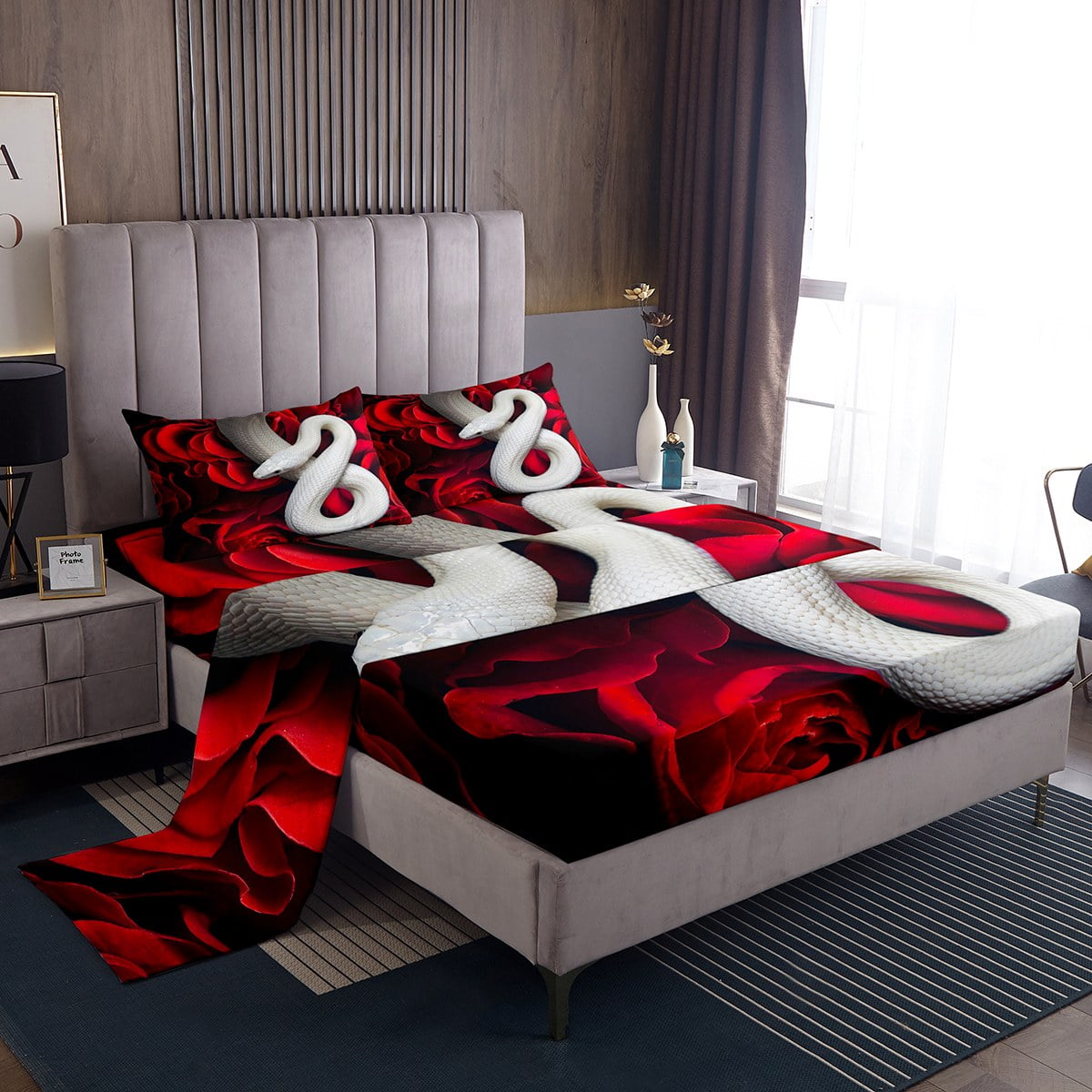 3D White Snake Sheet Set,African Safari Jungle Animals Sheets,Red Rose ...