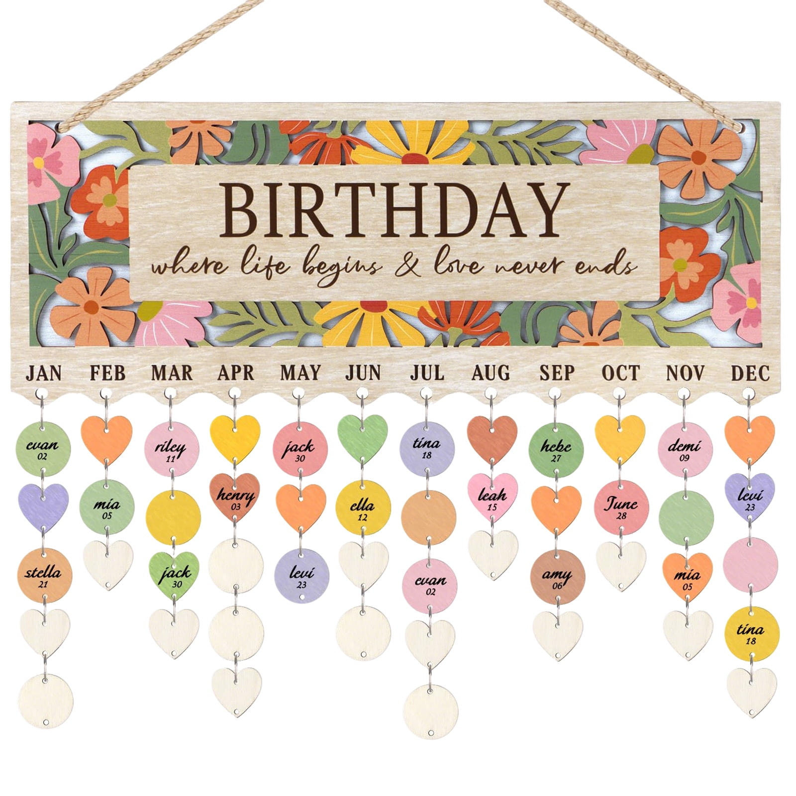 3D Wildflower Family Birthday Calendar Plaque with 100Pcs Wooden Tags ...