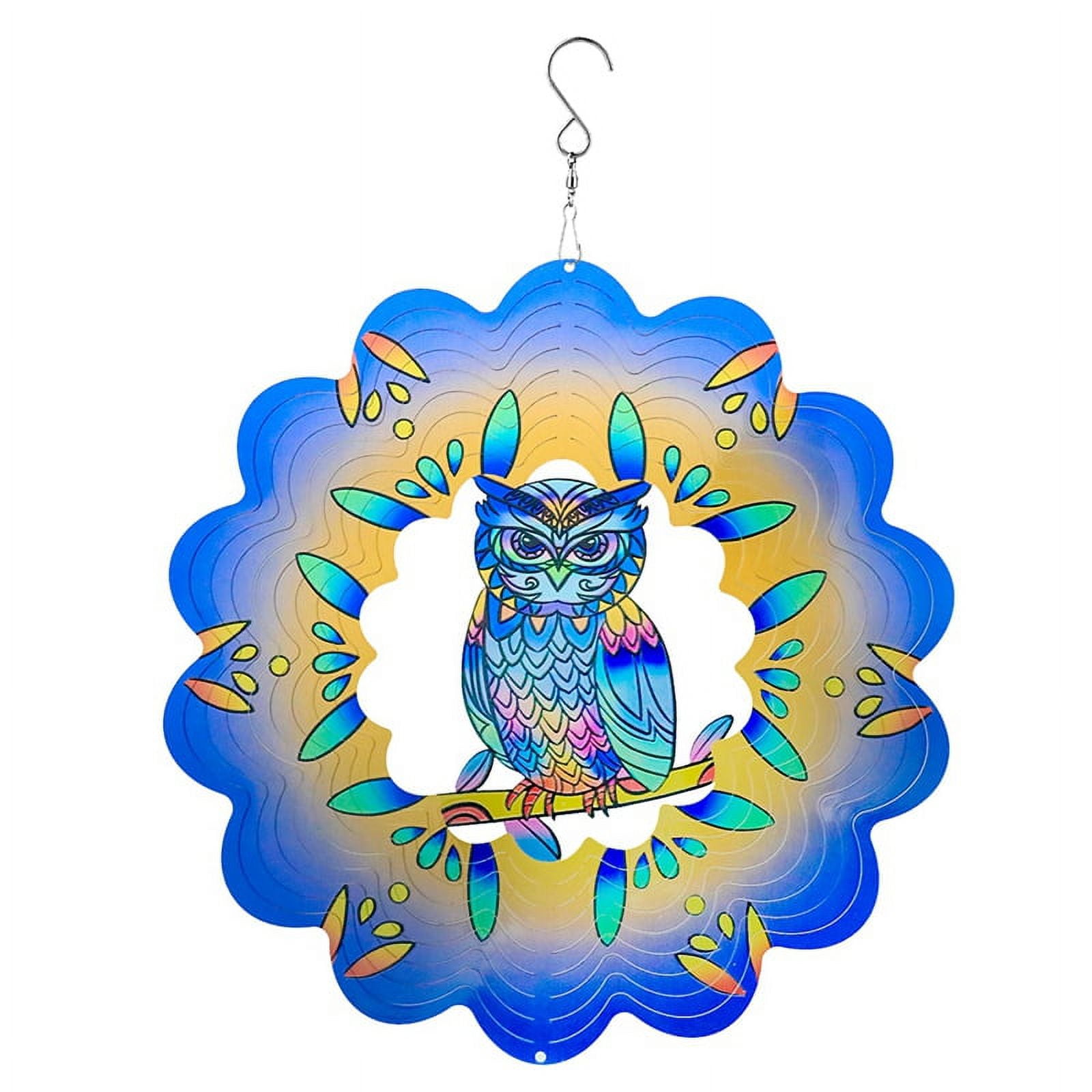 3D Wind Spinner Blue Owl 12Inch Garden Laser Cut Hanging Wind Spinners ...