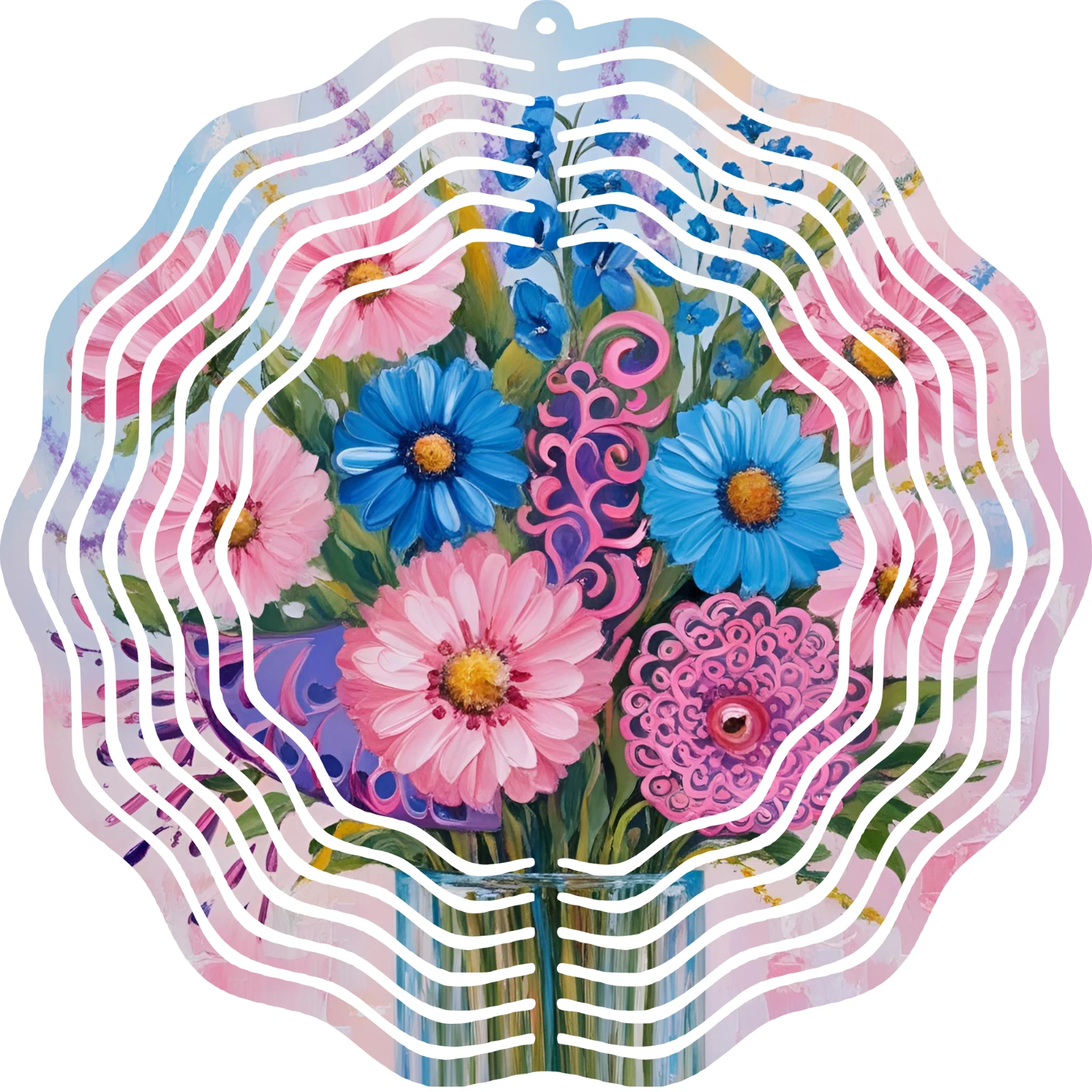 3D Wind Spinner Metal 10" Round Colorful Flowers Whirligig Yard Garden ...