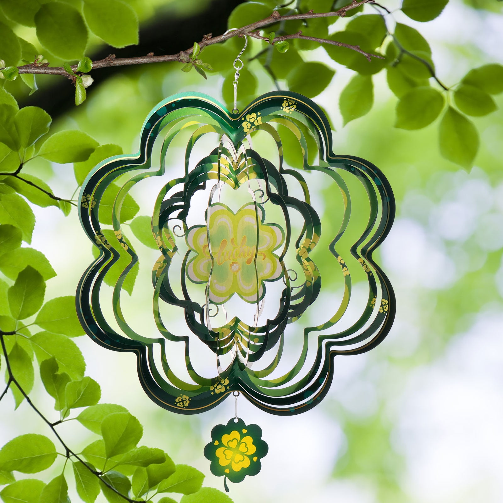 3D Wind Spinners 12 Inch Outdoor Metal Four Leave Clover Wind Spinner ...