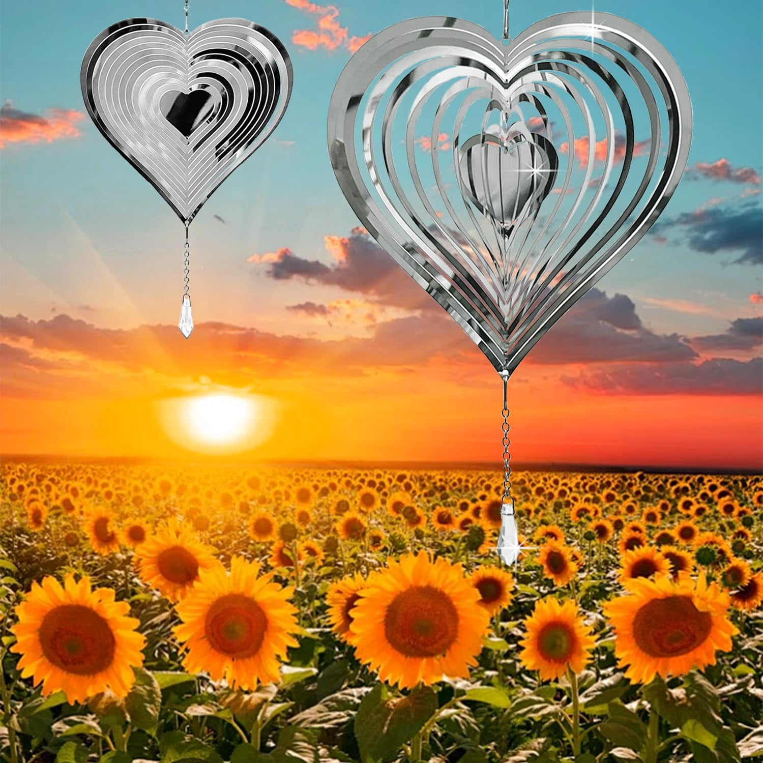 3D Wind Spinners Heart Wind Spinner - Stainless Steel Reflective ...